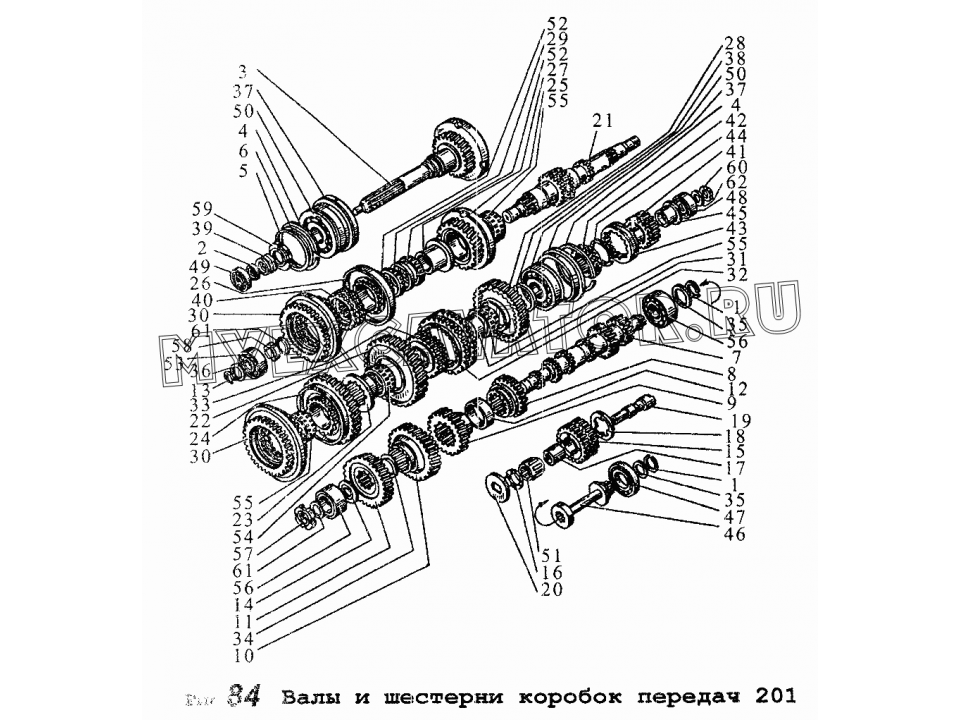 Валы и шестерни коробок передач 201 ЯМЗ 238